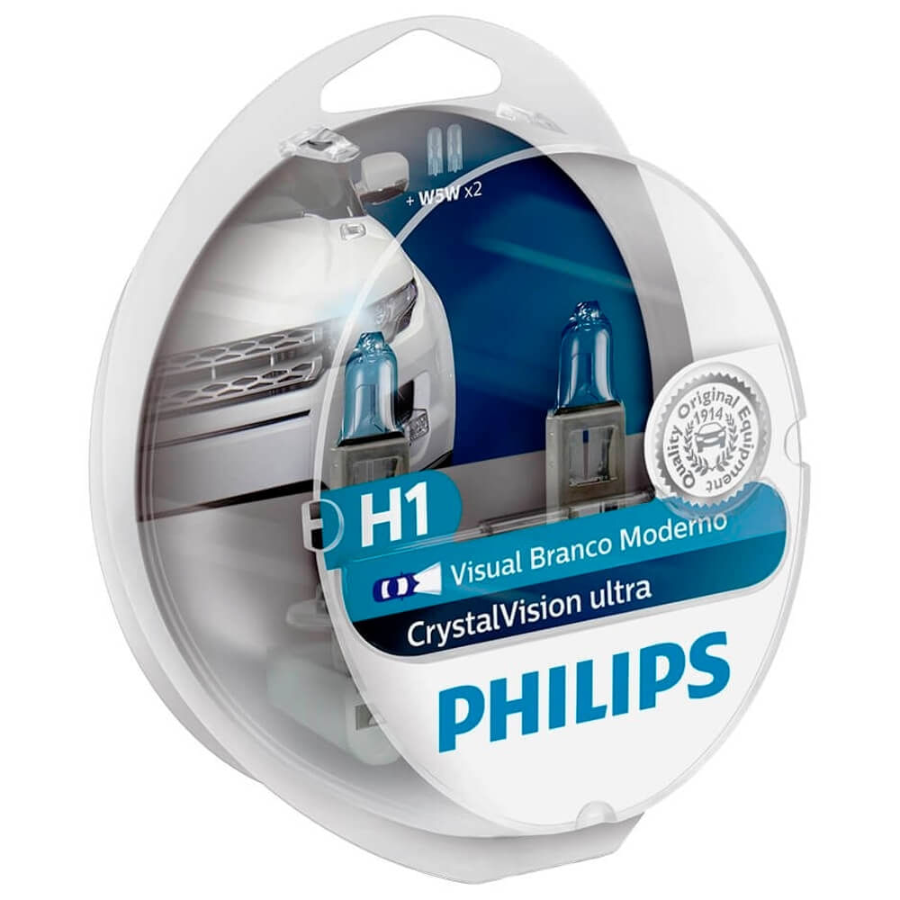 Kit Lâmpada Philips Crystal Vision Ultra 55W 12v H1 P14,5s Farol - fortbras